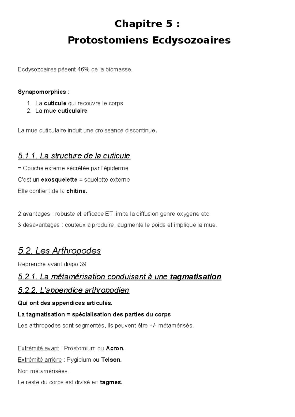 Chap 5 divi A protost. Ecdysozoaires - Chapitre 5 : Protostomiens ...