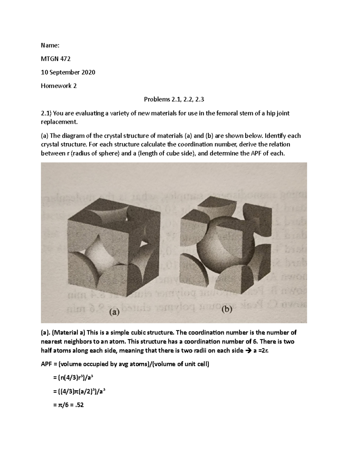 CSM Mines MTGN 472 Biomaterials Chemical Structure Homework Problems ...