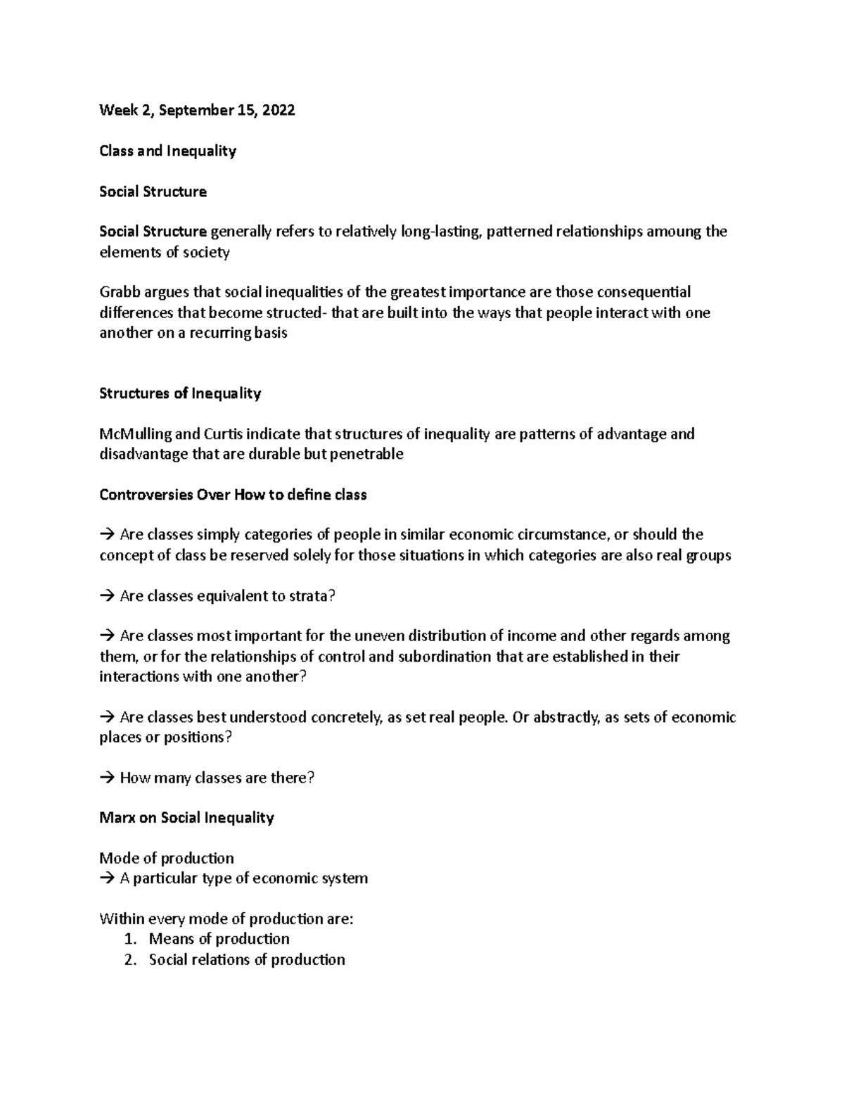 Week 2 Week 2 Lecture Notes Week 2 September 15 2022 Class And Inequality Social Structure