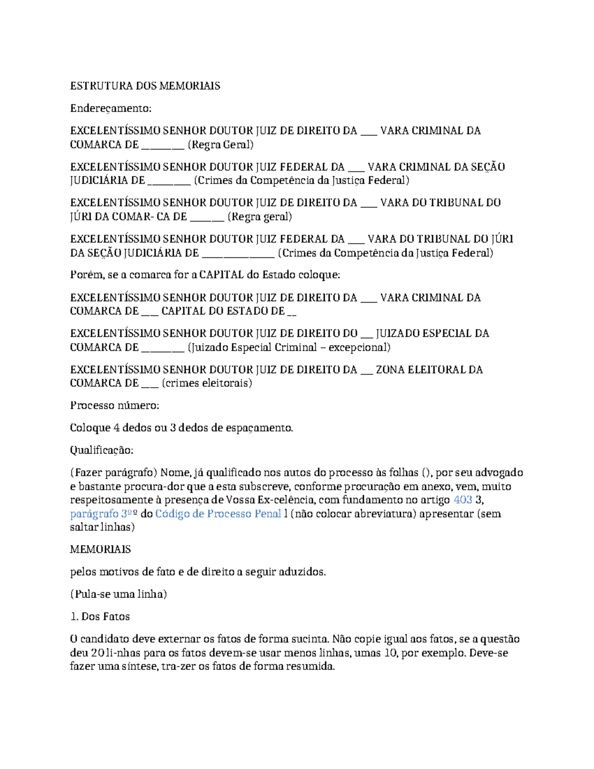 Modelo-memoriais - ESTRUTURA DOS MEMORIAIS Endereçamento ...