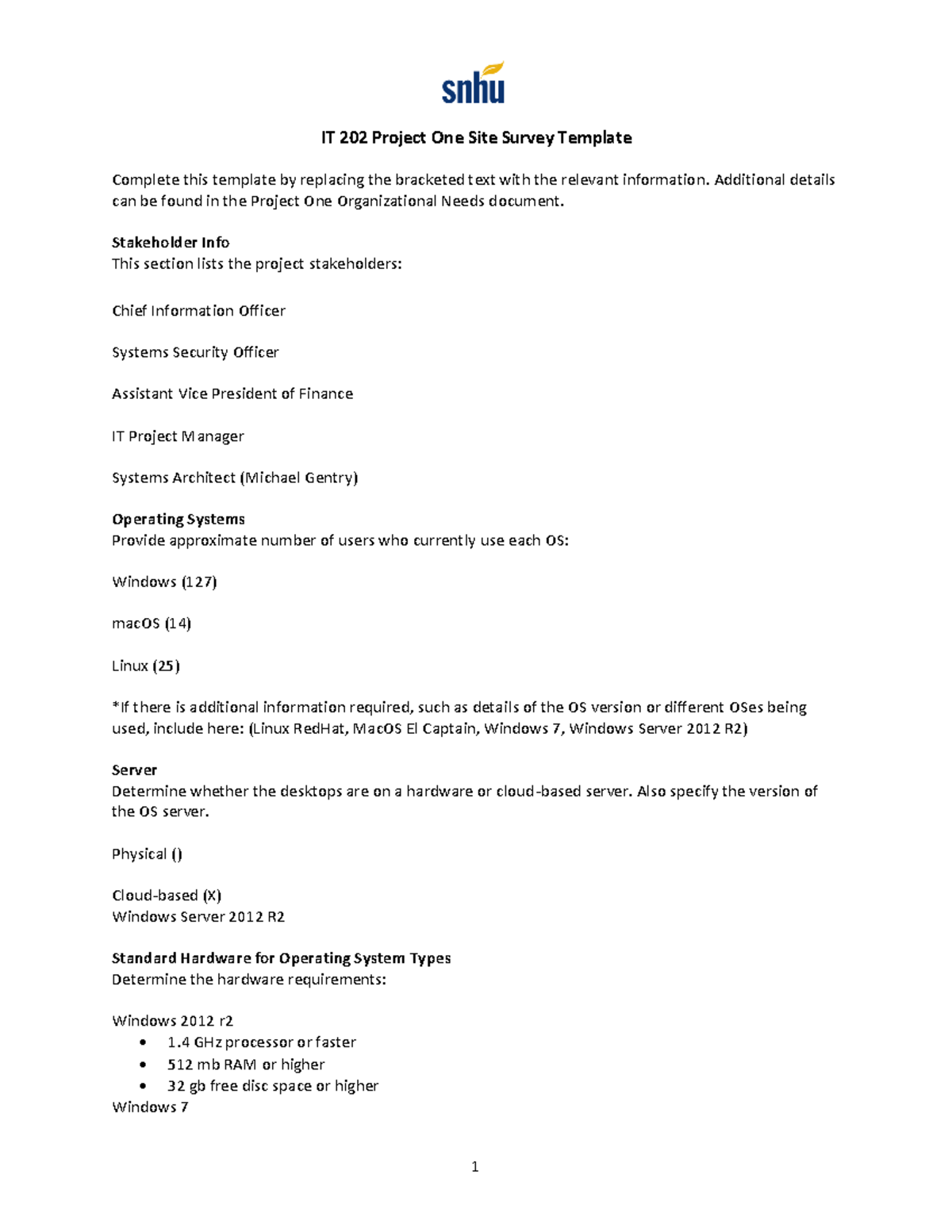 IT 202 Project One Site Survey Template - IT 202 Project One Site ...