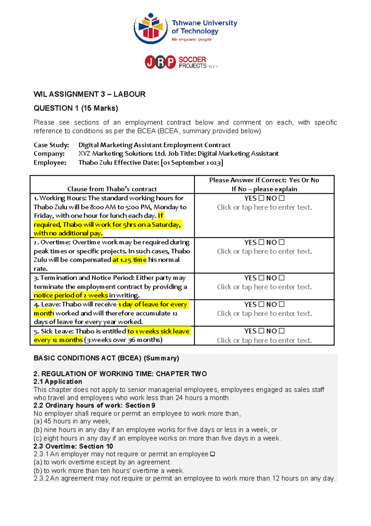 WIL Assignment 3 Labour (NP) - WIL ASSIGNMENT 3 – LABOUR QUESTION 1 (15 Marks) Please see ...