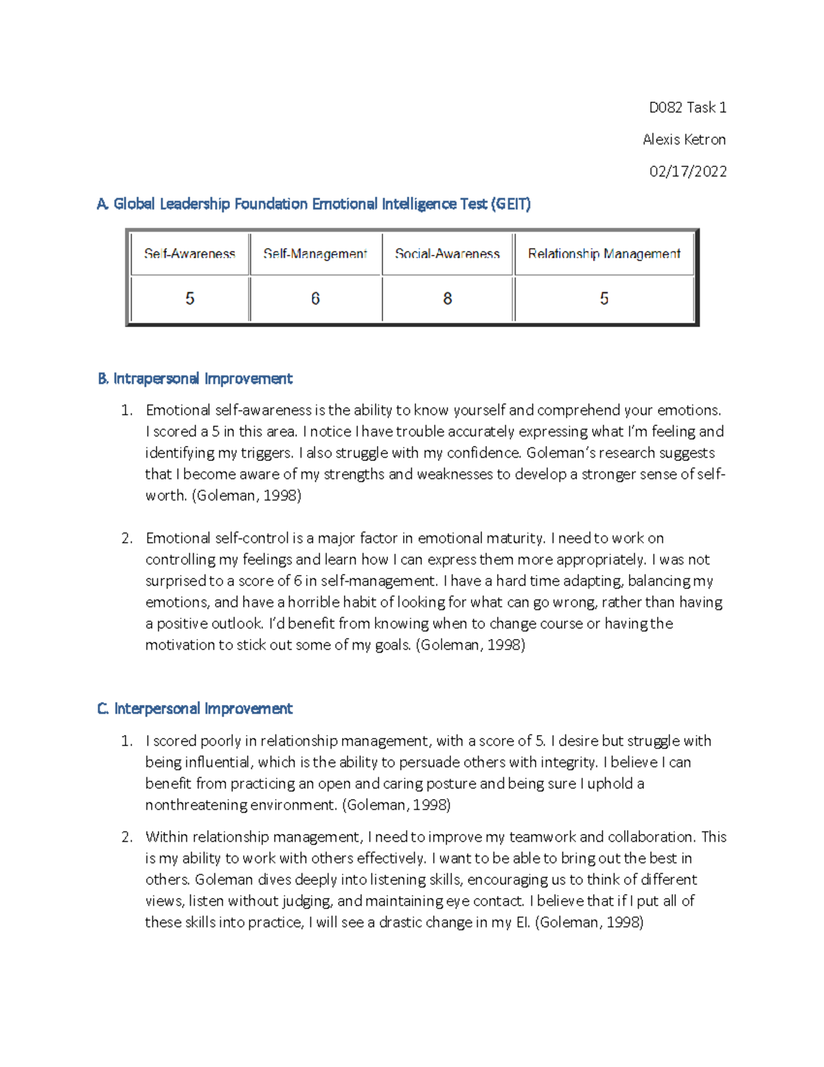 e and c D082 Task 1 - task 1 - D082 Task 1 Alexis Ketron 02/17/2 022 A ...