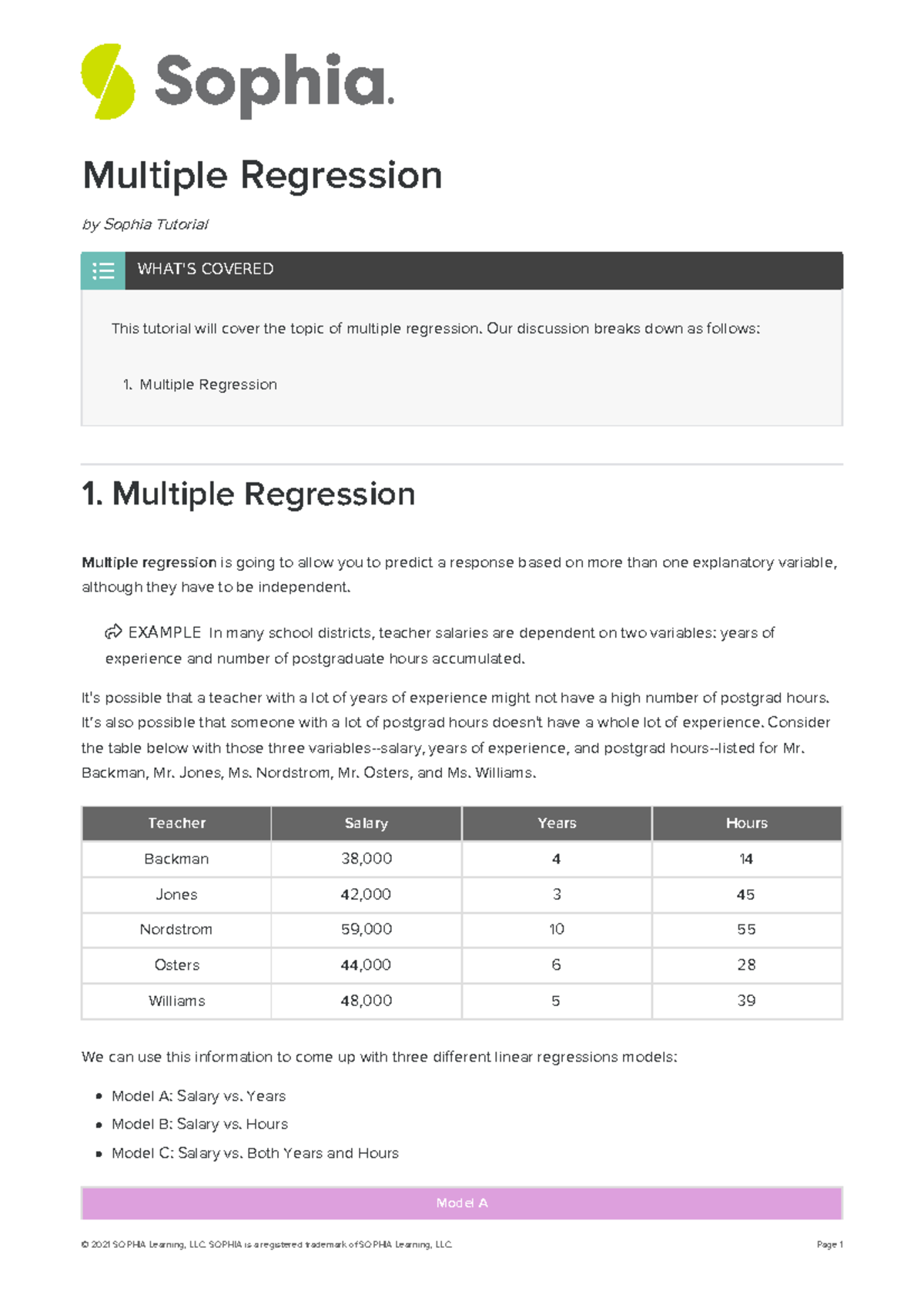 Multiple-regression-2 - Multiple Regression by Sophia Tutorial ú This tutorial will cover the ...