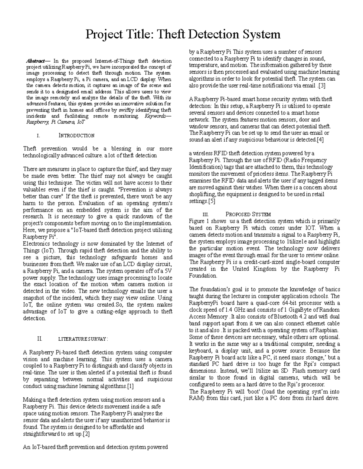 Theft Detection - The system employs a Raspberry Pi, a Pi camera, and ...