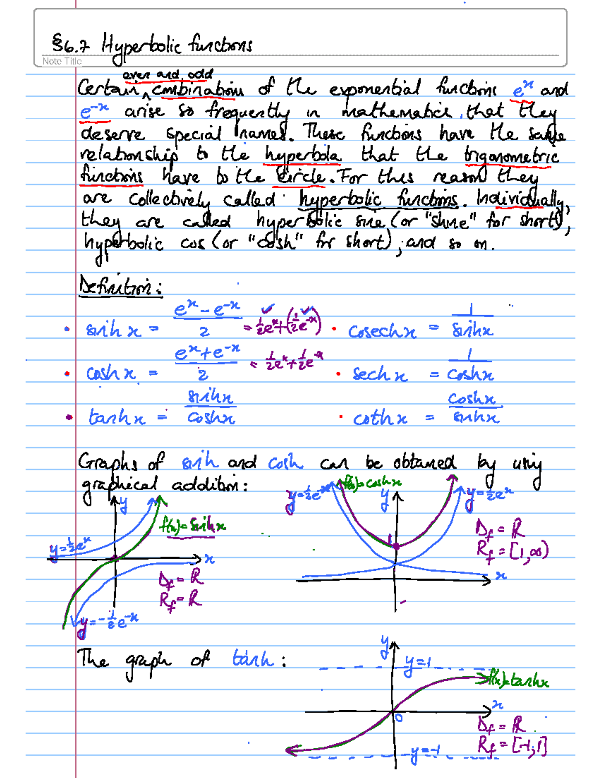 6.7 Hyperbolic functions (02Aug) - Note Title Hyperbolic functions ever ...