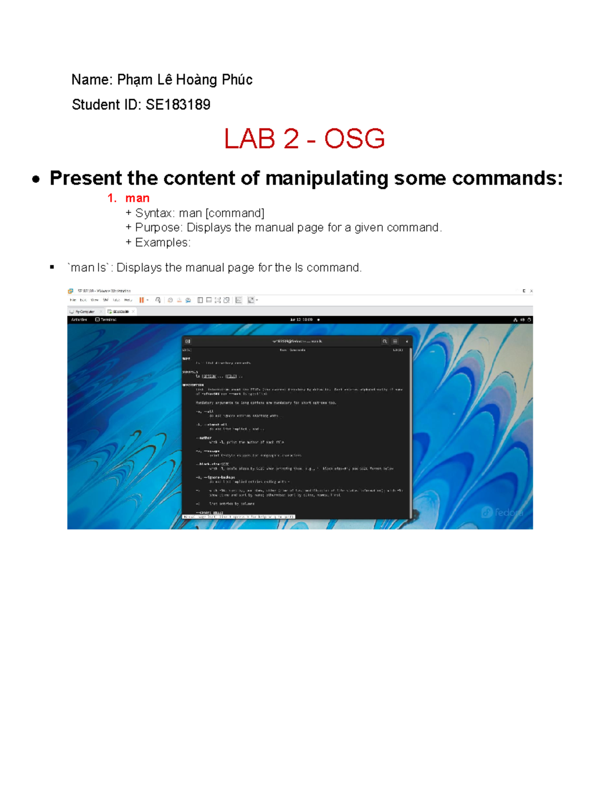 LAB 2 - OSG - Name: Phạm Lê Hoàng Phúc Student ID: SE LAB 2 - OSG Present the content of - Studocu