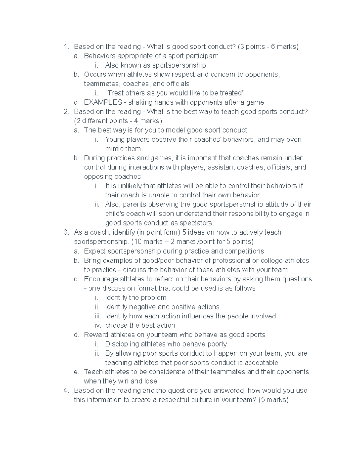 Assignment #7 - encouraging good sport conduct in athletes - Based on ...