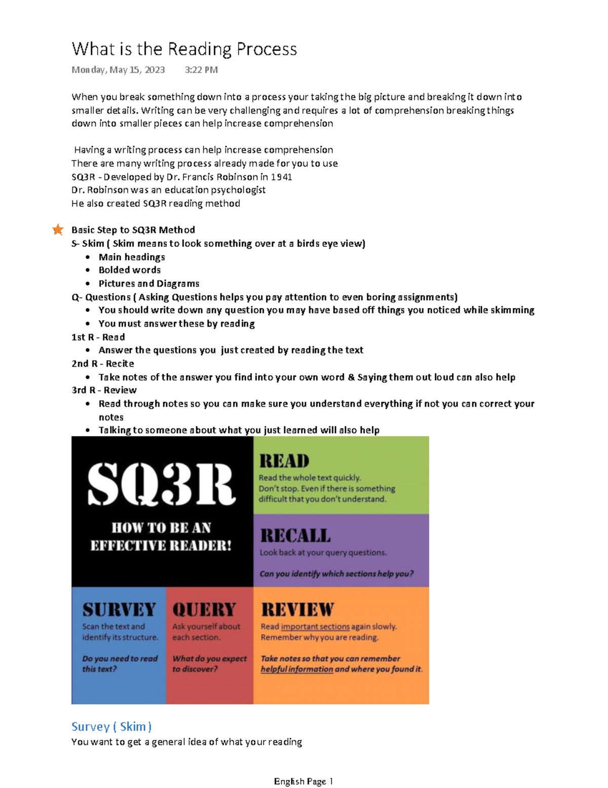 What is the Reading Process - When you break something down into a process your taking the big ...