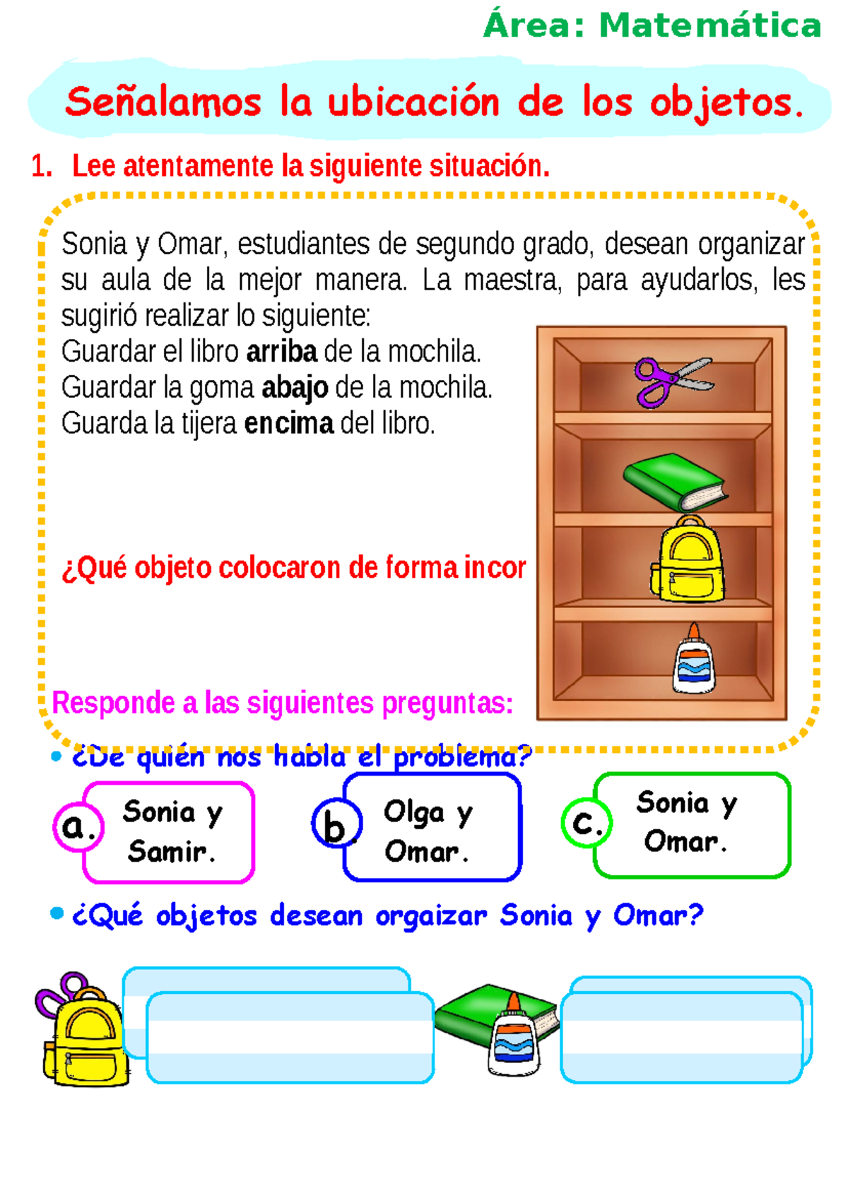 F. Señalamos la ubicación de los objetos - 1. Lee atentamente la ...