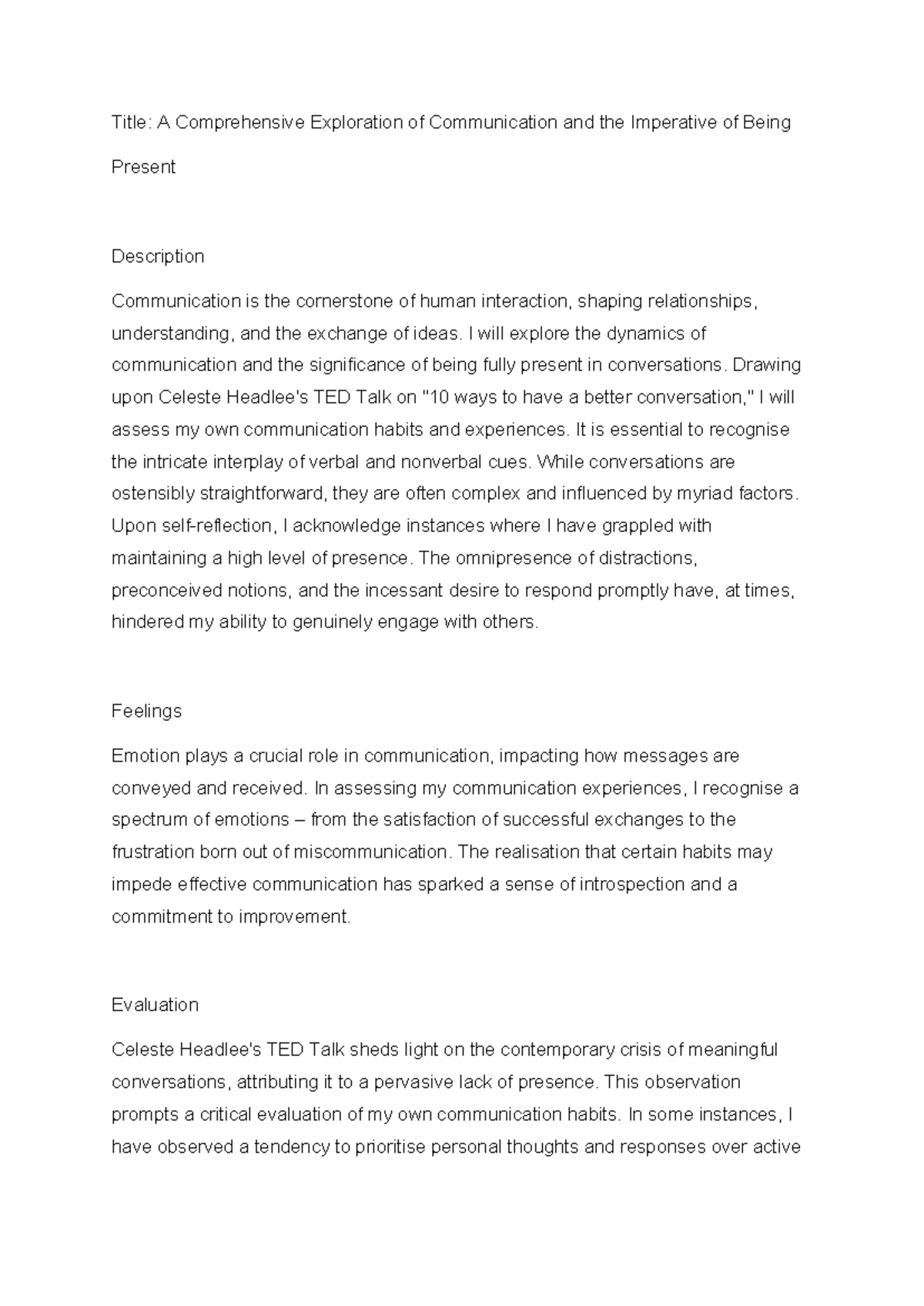 Communication reflection - Title: A Comprehensive Exploration of ...