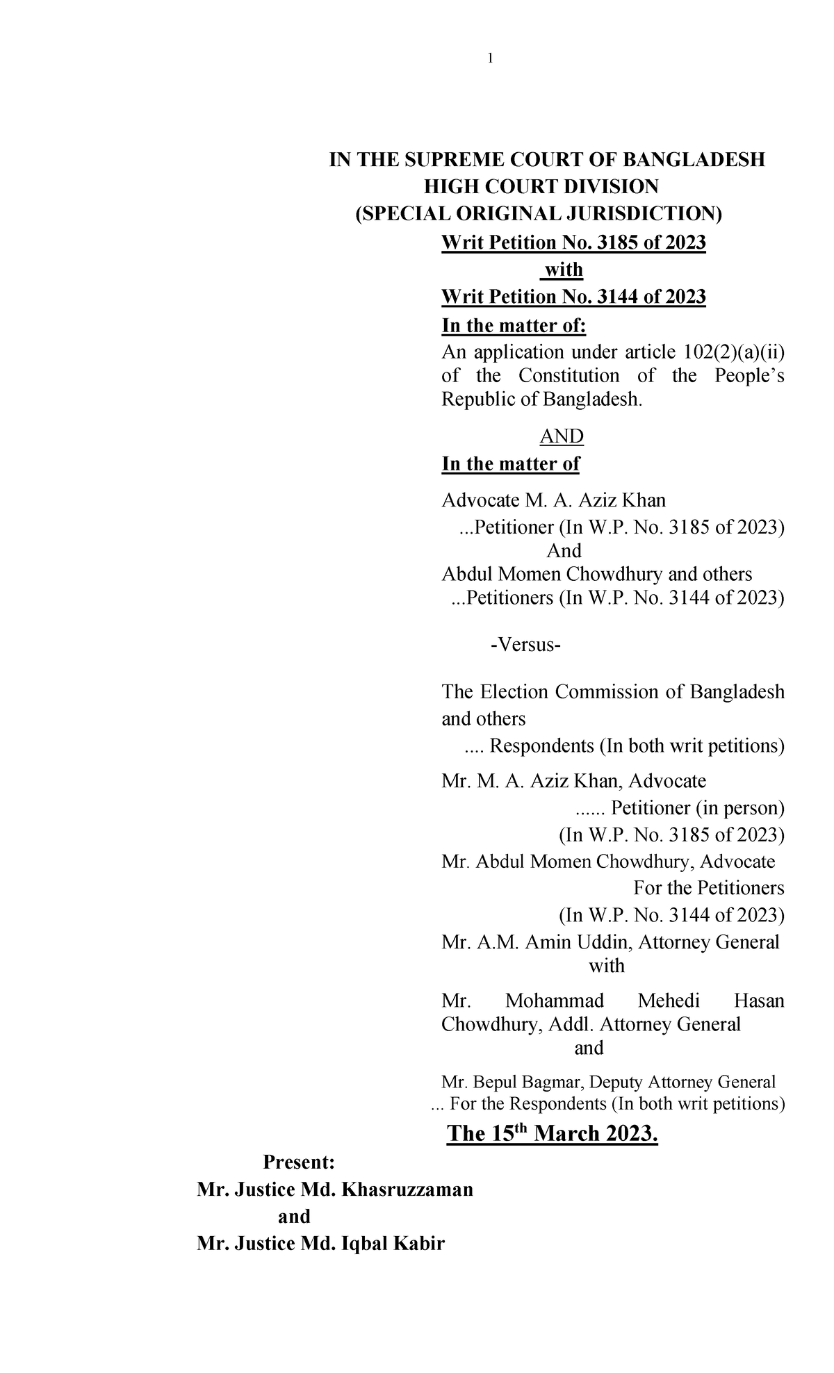Advocate M. A. Aziz Khan and others -vs- The Election Commission of ...