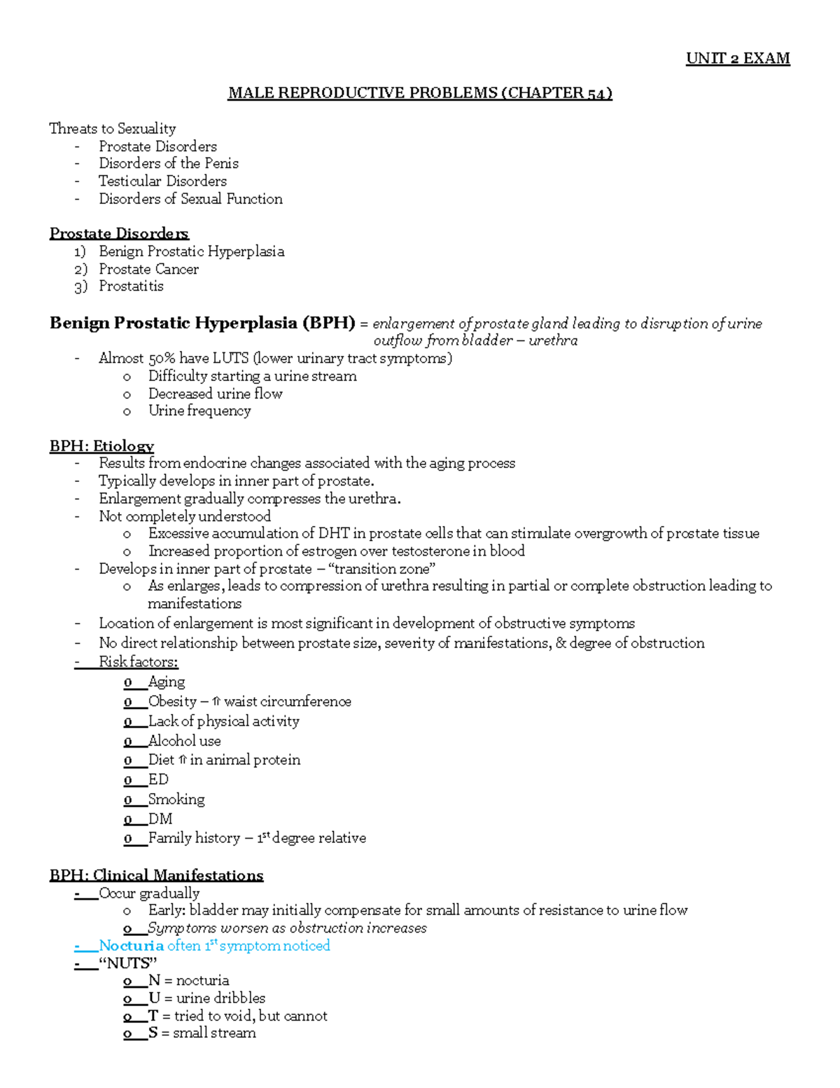 Male Reproductive Problems - UNIT 2 EXAM MALE REPRODUCTIVE PROBLEMS ...