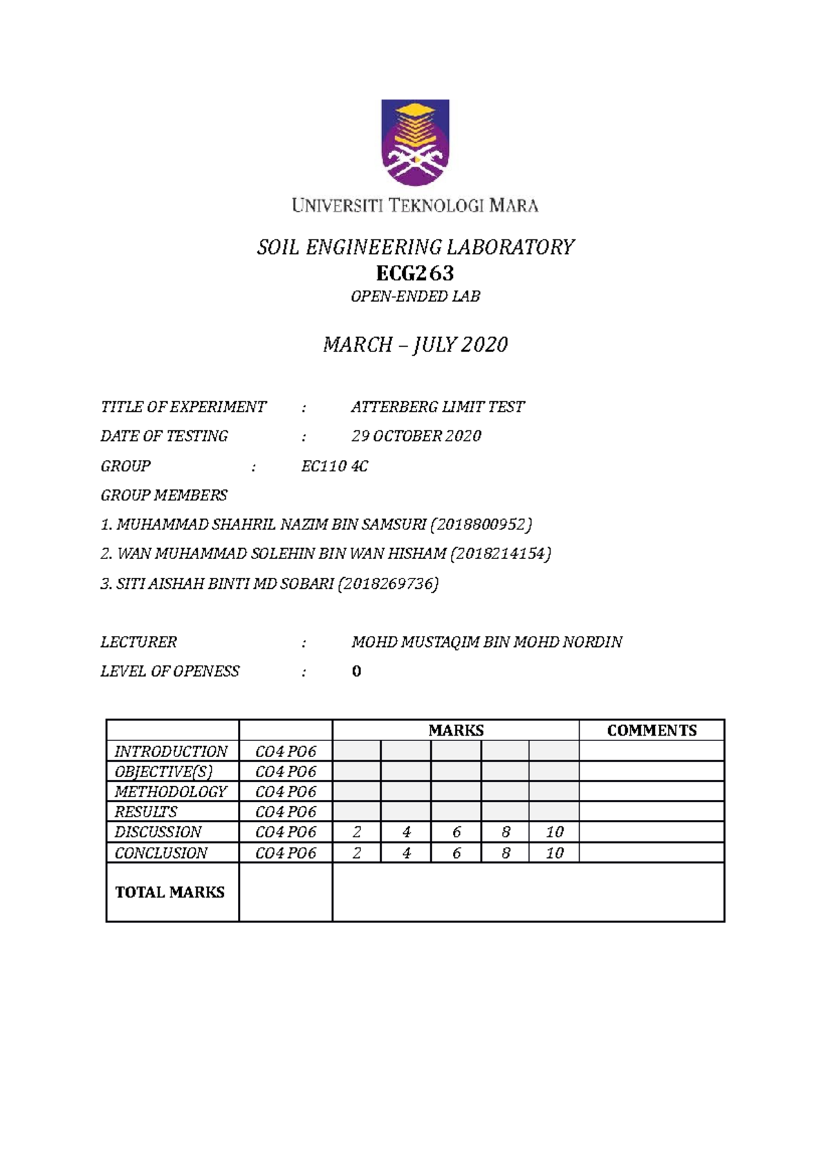 Atterberg Limit - SOIL ENGINEERING LABORATORY ECG OPEN-ENDED LAB MARCH ...