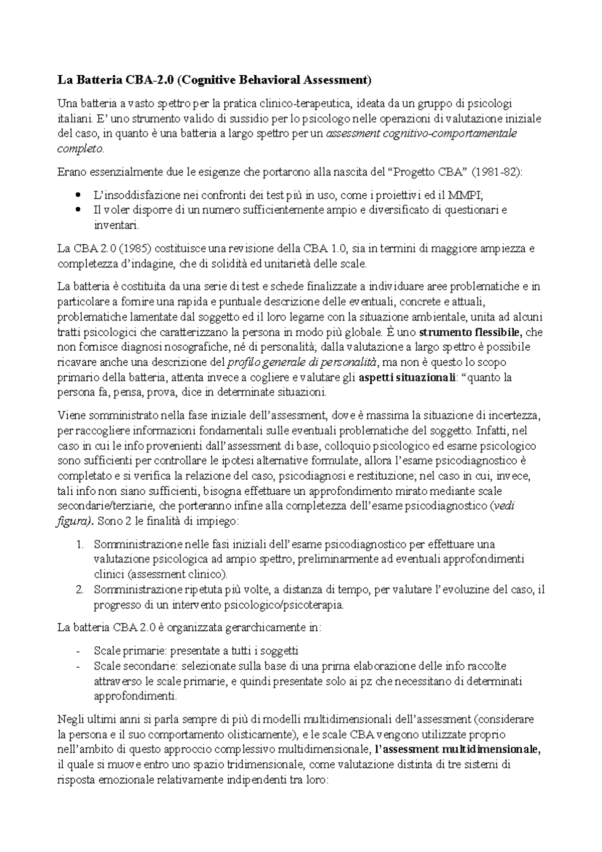 CBA Completo - test cba - La Batteria CBA-2 (Cognitive Behavioral ...