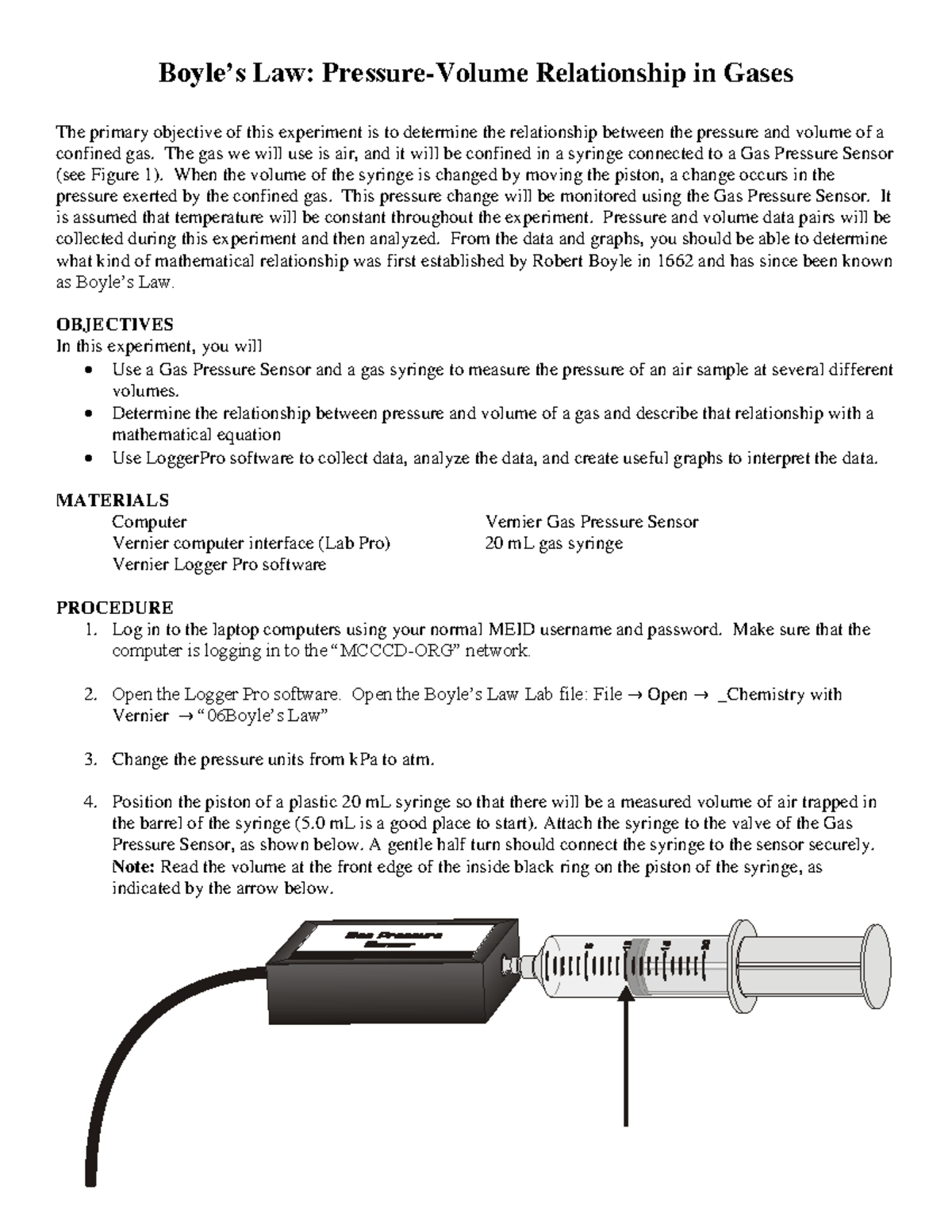 Lab 10 CHM 130LL Boyle's Law Lab w Logger Pro Guide - Boyle’s Law ...
