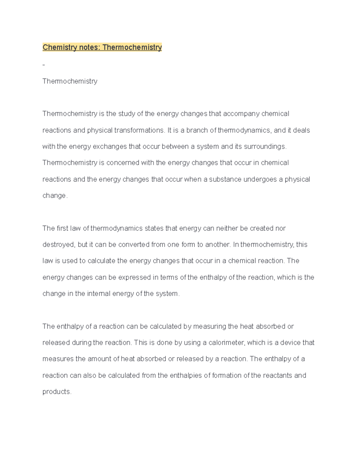 Chemistry (11) - Chemistry notes: Thermochemistry - Thermochemistry ...