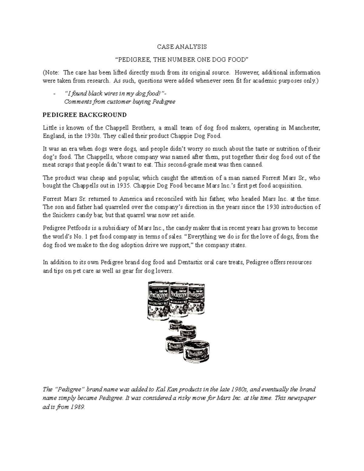 Caseanalysis-2 - Case Analysis - CASE ANALYSIS “PEDIGREE, THE NUMBER ...