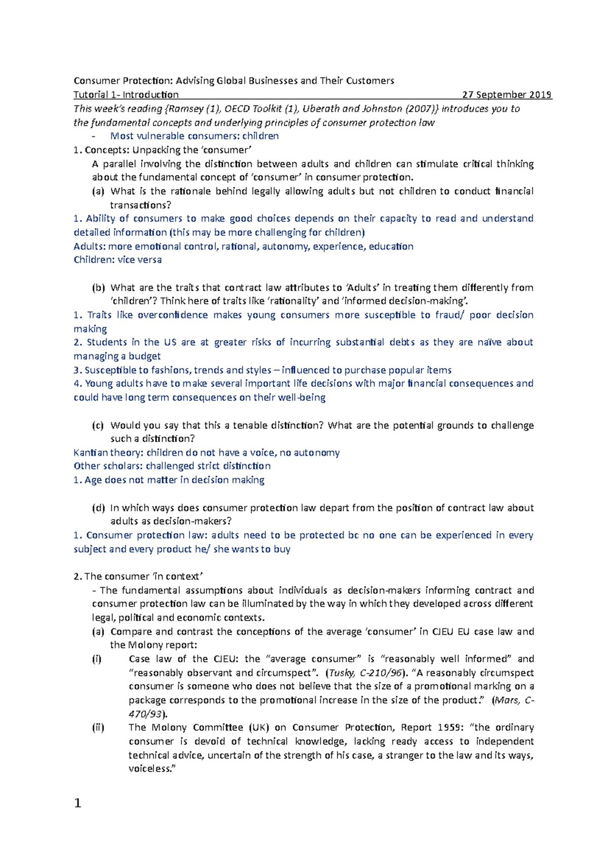 Consumer Protection Tutorial 1 - Consumer Protection: Advising Global ...