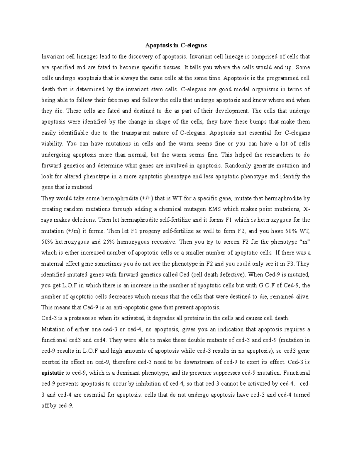 lecture 11 summary - Apoptosis in C-elegans Invariant cell lineages ...