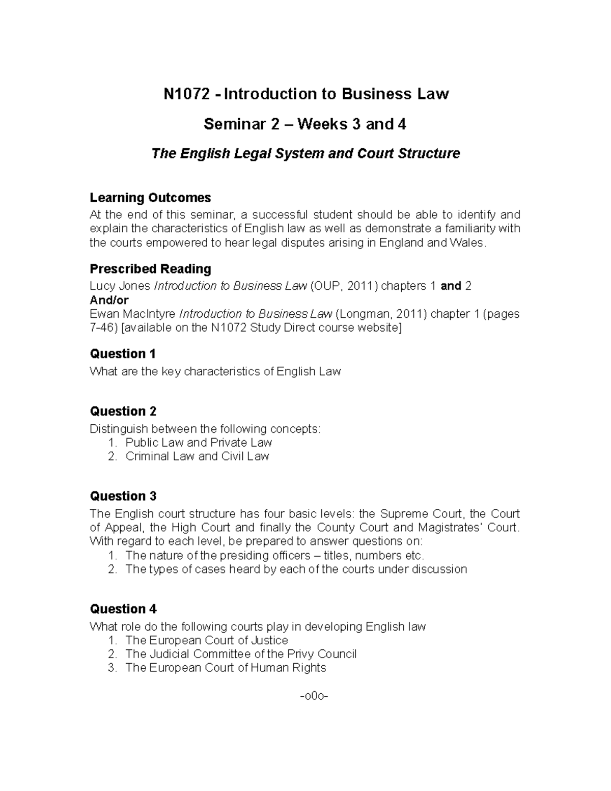 Bus Law Seminar 2 2012 - N1072 - Introduction to Business Law Seminar 2 ...