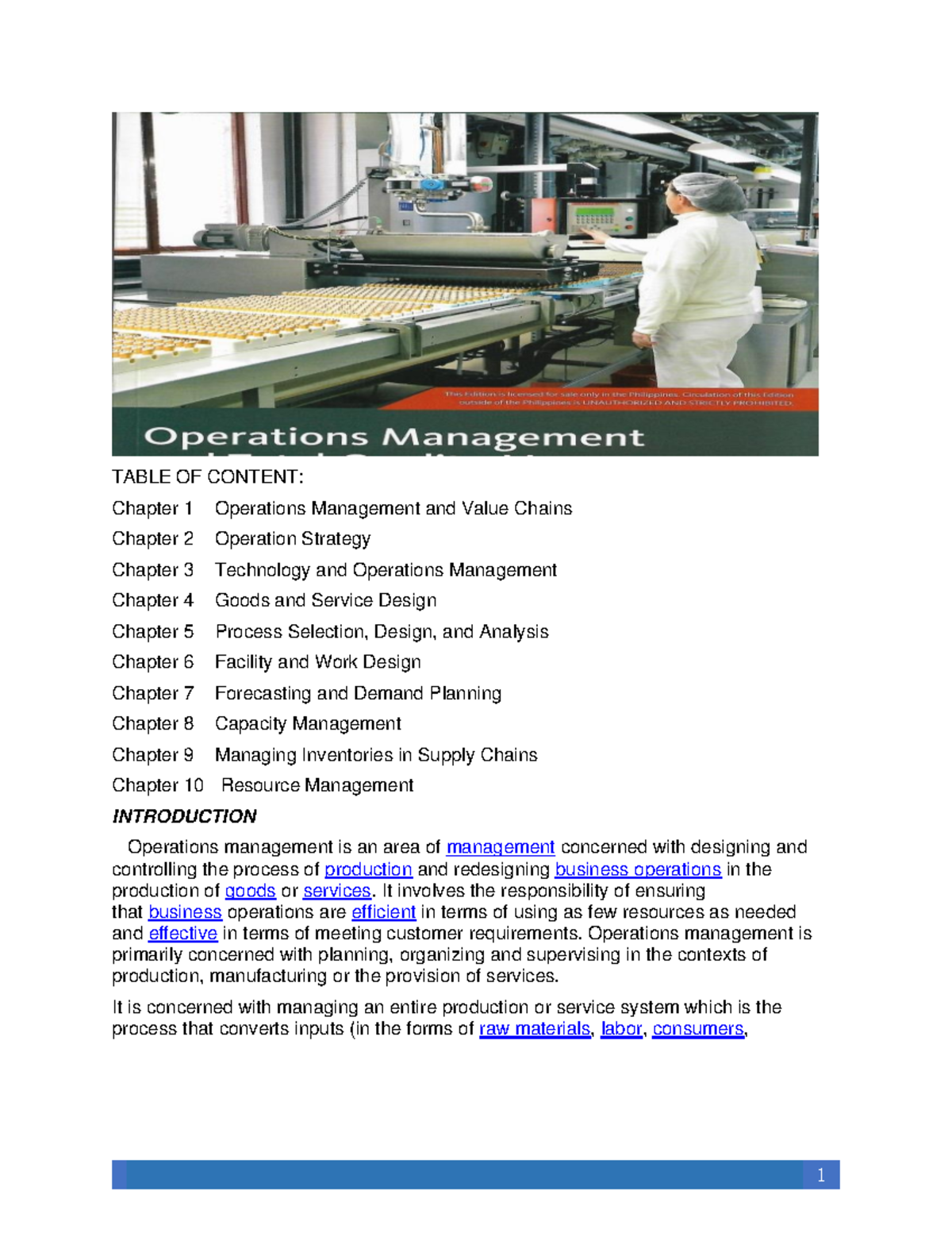 Copy of Operation Management - Chapter 1-converted - TABLE OF CONTENT: Chapter 1 Operations ...