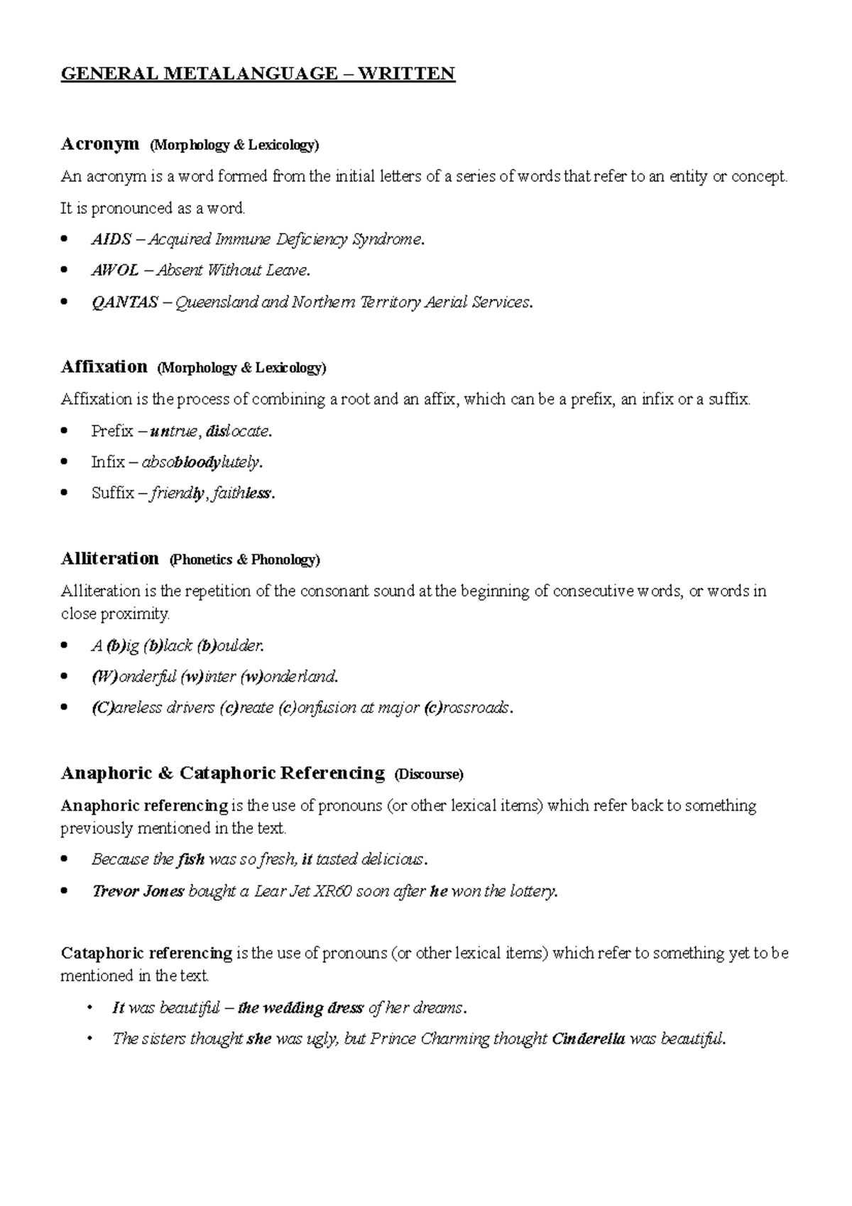Metalanguage - Written (2) - GENERAL METALANGUAGE – WRITTEN Acronym ...
