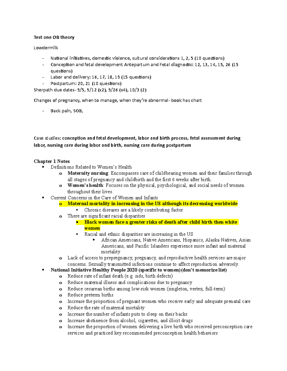 Exam 1 OB theory Guide - Test one OB theory Lowdermilk National ...