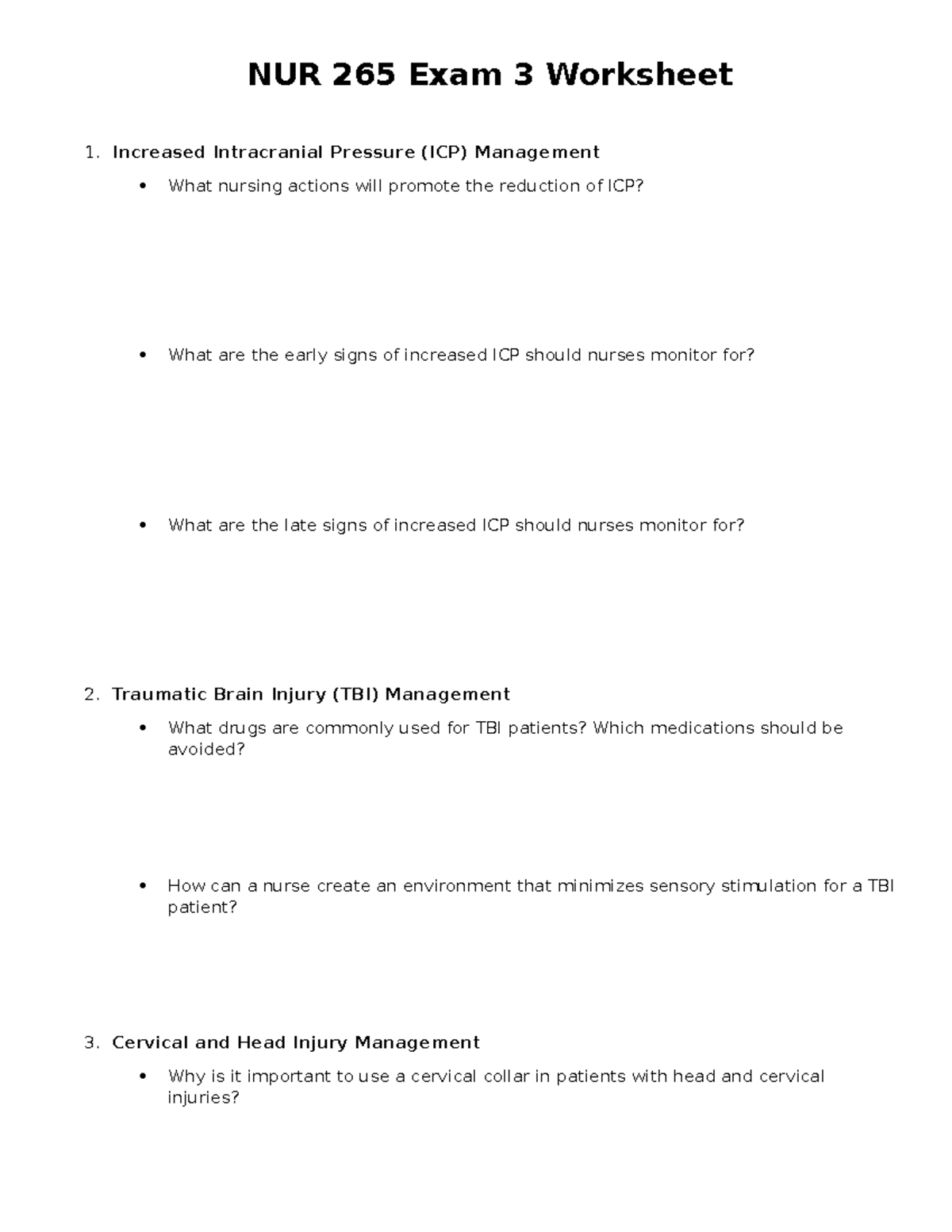 NUR 265 Exam 3 Worksheet - NUR 265 Exam 3 Worksheet 1. Increased ...