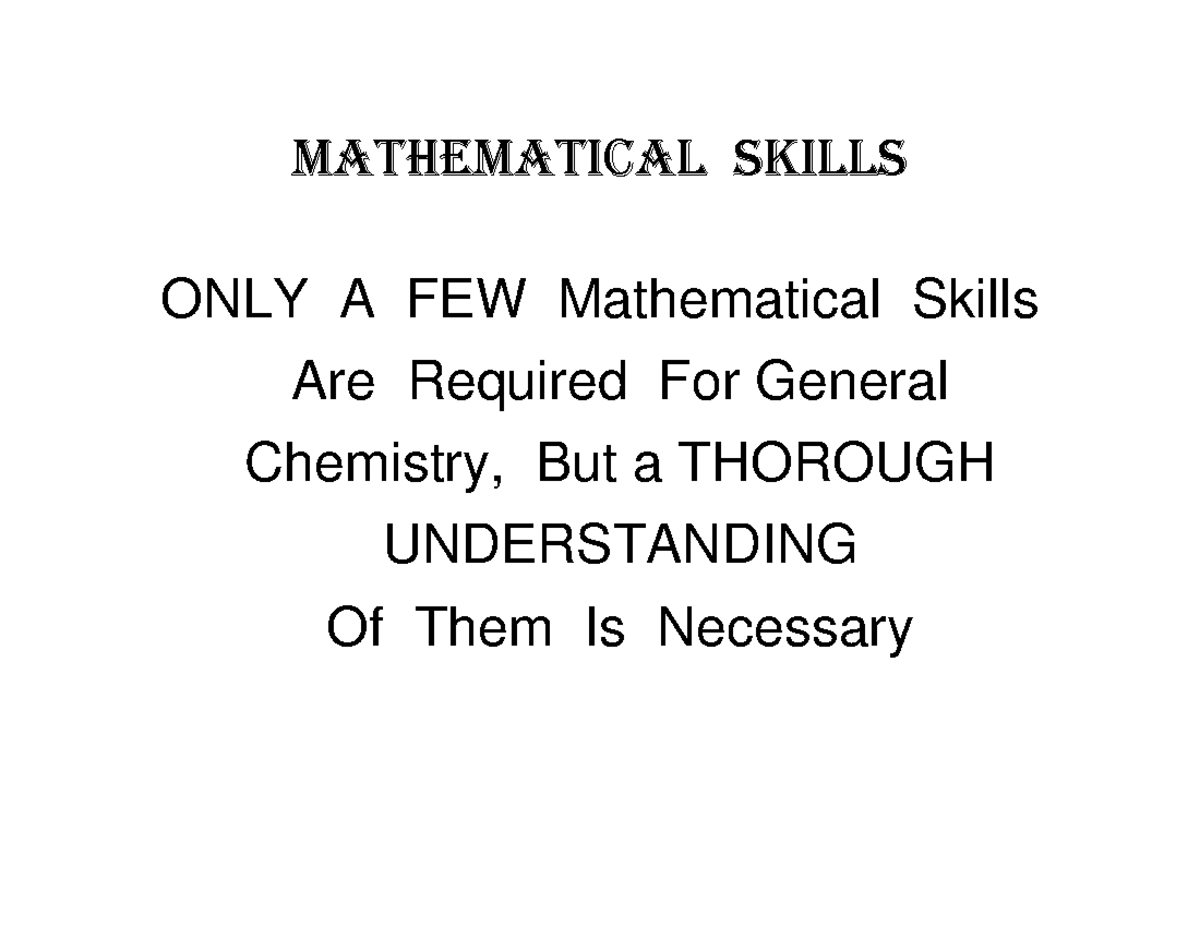Math basics for this course - Mathematical Skills - ONLY A FEW ...