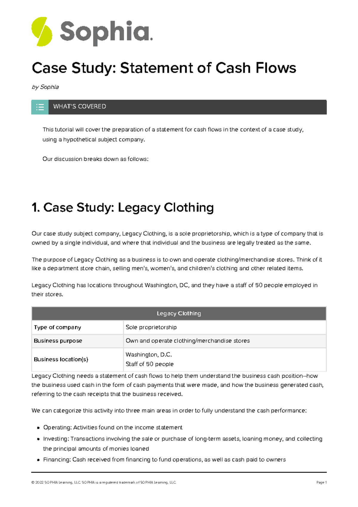 Case study statement of cash flows 2 - Case Study: Statement of Cash Flows by Sophia This ...