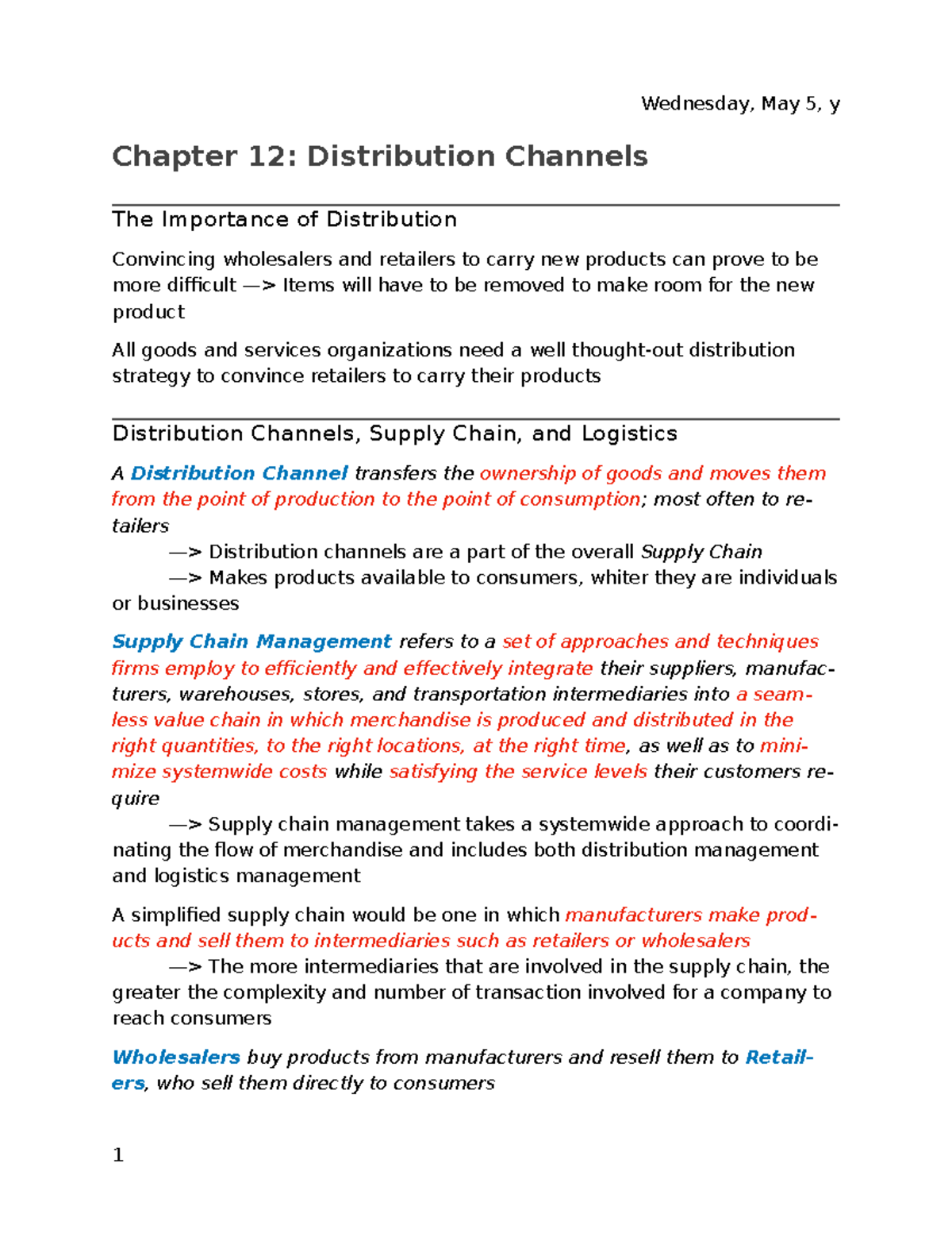 Chapter 12: Distribution Channels - Tuesday, December 15, y Chapter 12 ...