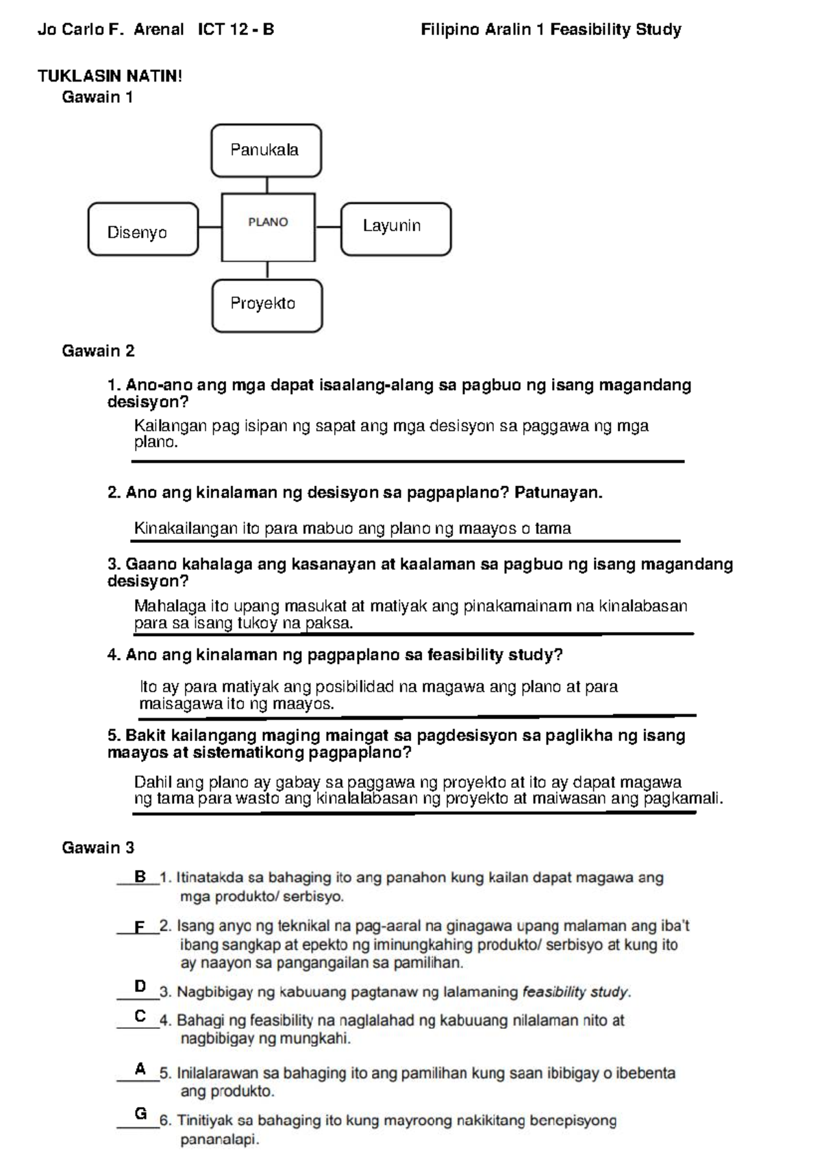Filipino Aralin 1 Feasibility Study - Jo Carlo F. Arenal ICT 12 - B ...