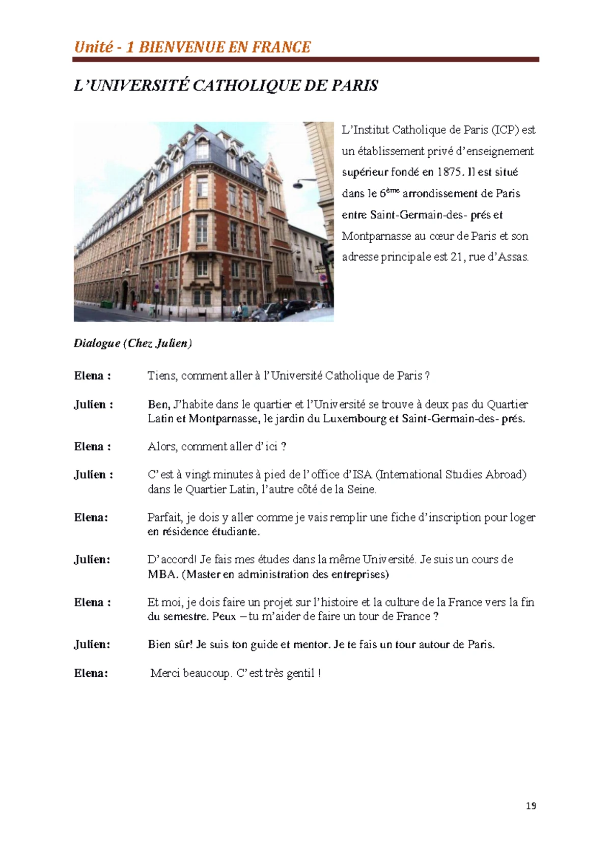 Bienvenue Unite 3 - Important for cts - Unité 3 – La Vie Quotidienne Le ...