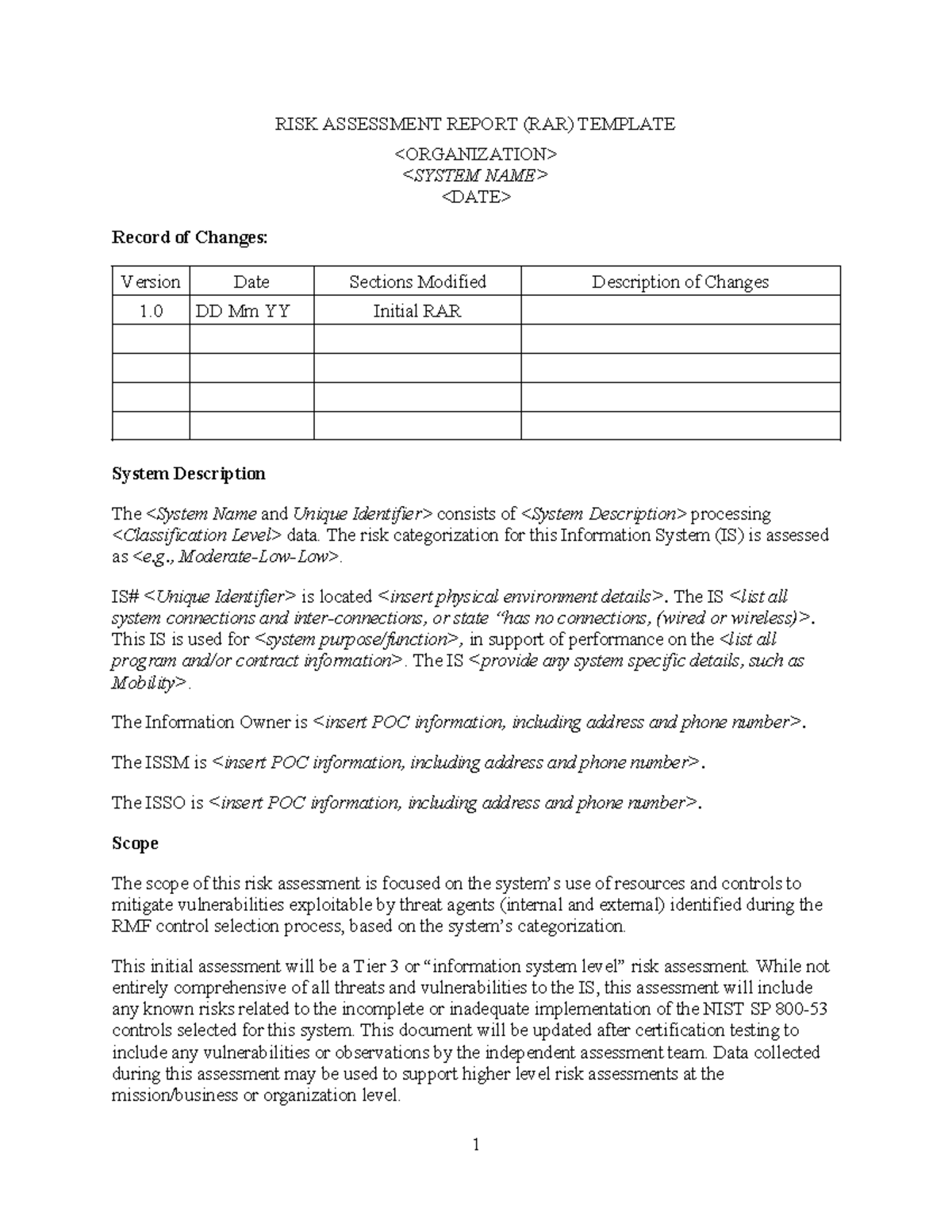 Risk Assessment Report Template Nov17 - RISK ASSESSMENT REPORT (RAR ...