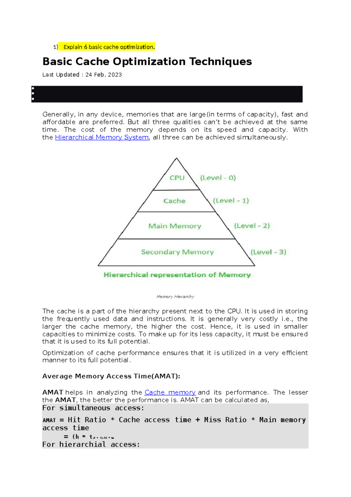 Aca - hi am gayatri salunkhe.... - 1) Explain 6 basic cache ...