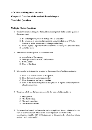ACC707 Tutorial 4 Questions - ACC707: Auditing and Assurance Chapter 4: Quality and Standards of ...