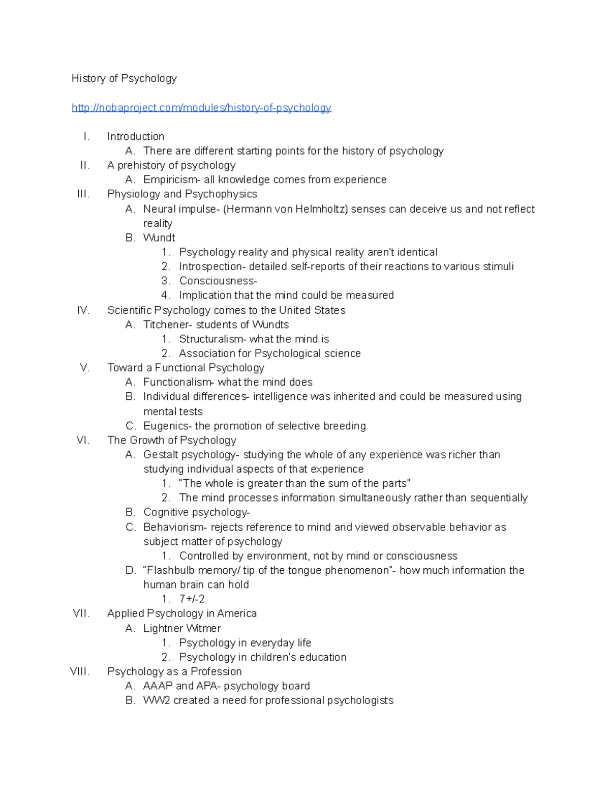 History of Psychology - Lecture notes - History of Psychology - Studocu