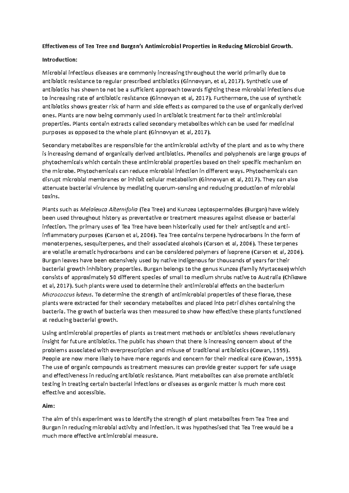 Microbaterial Extraction Report - Effectiveness of Tea Tree and Burgan ...