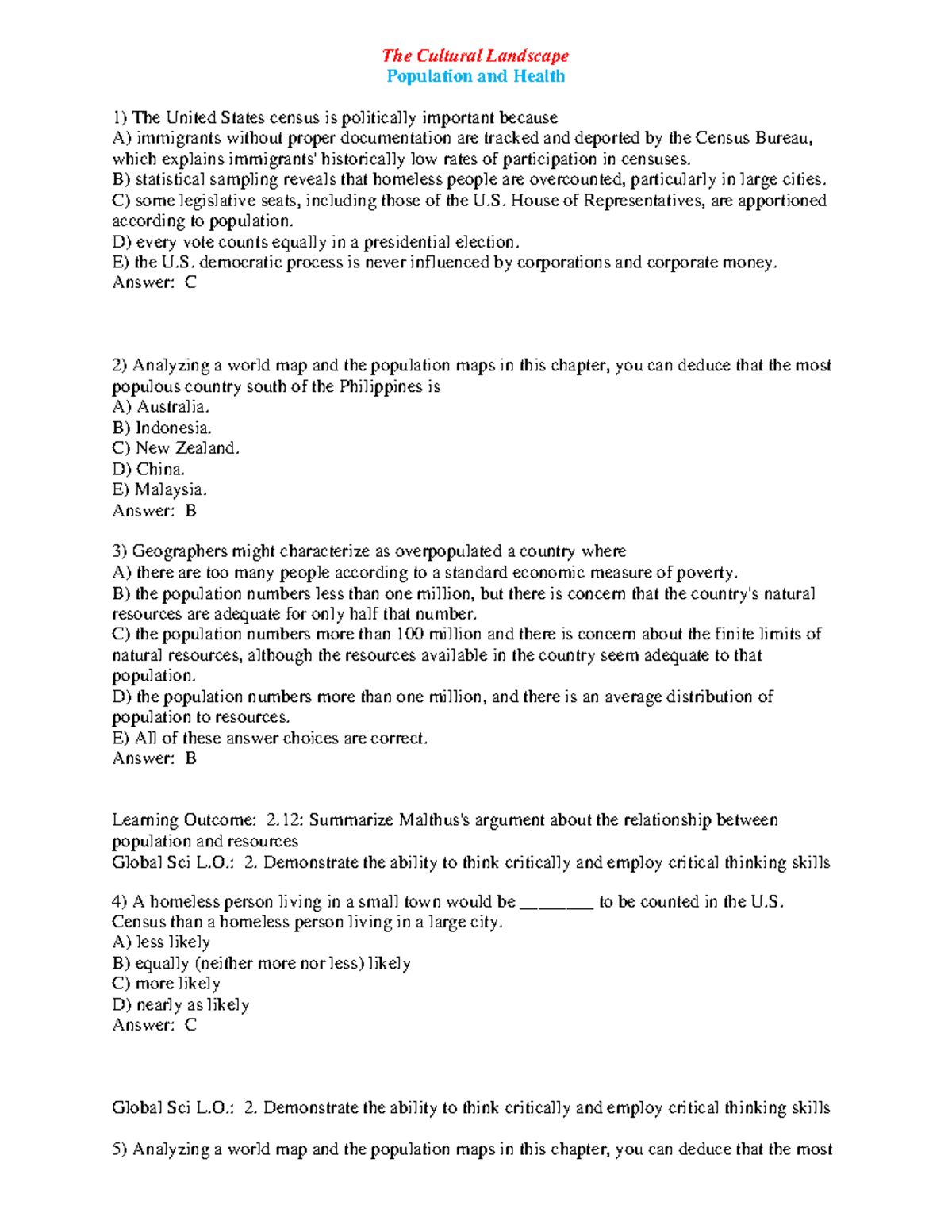 The Cultural Landscape Geography Population and Health - The Cultural ...