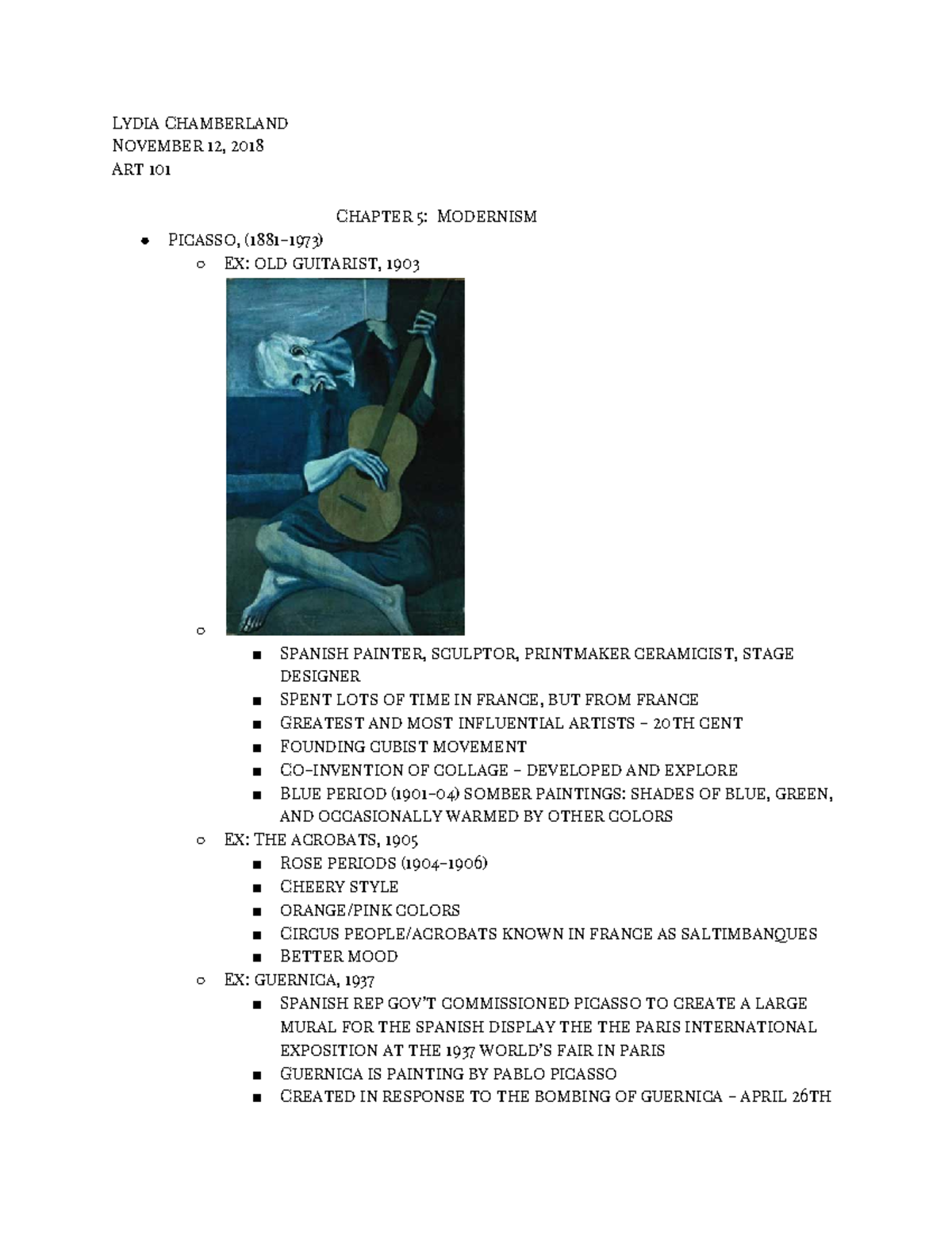 Chapter 5 Modernism - Second. Sem - Lydia Chamberland November 12, 2018 Art 101 Chapter 5: - Studocu