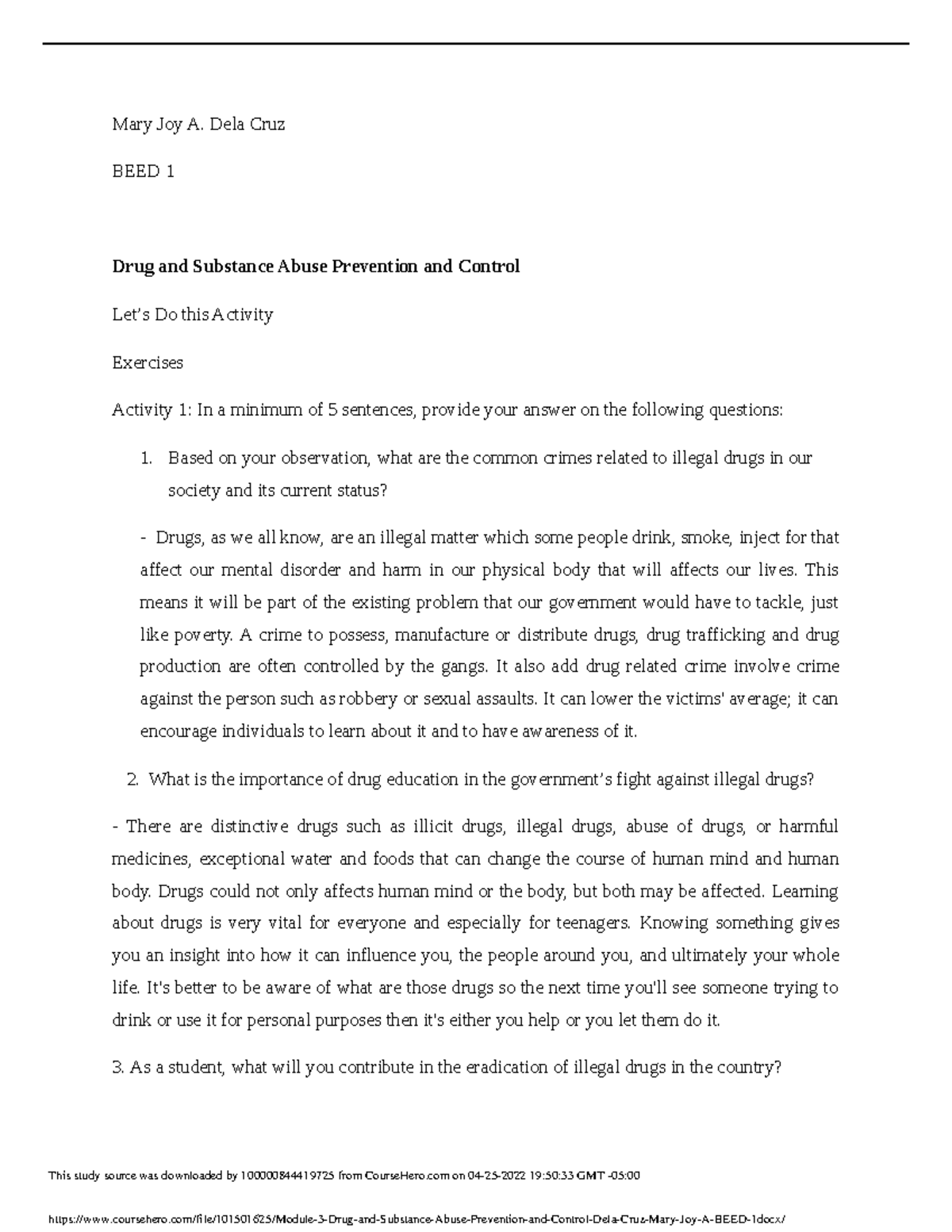 Module 3 Drug and Substance Abuse Prevention and Control Dela Cruz Mary ...