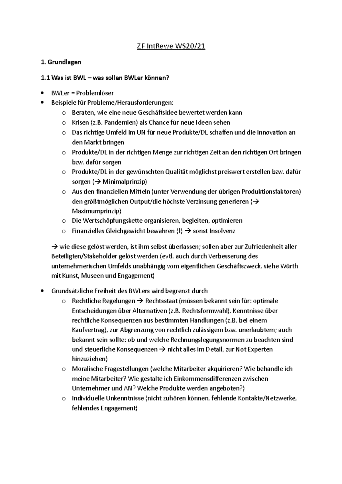 ZF zur 1.VL 02 - Dieses Dokument ist eine Mitschrift zu dem Fach "Internes Rechnungswesen" - Studocu