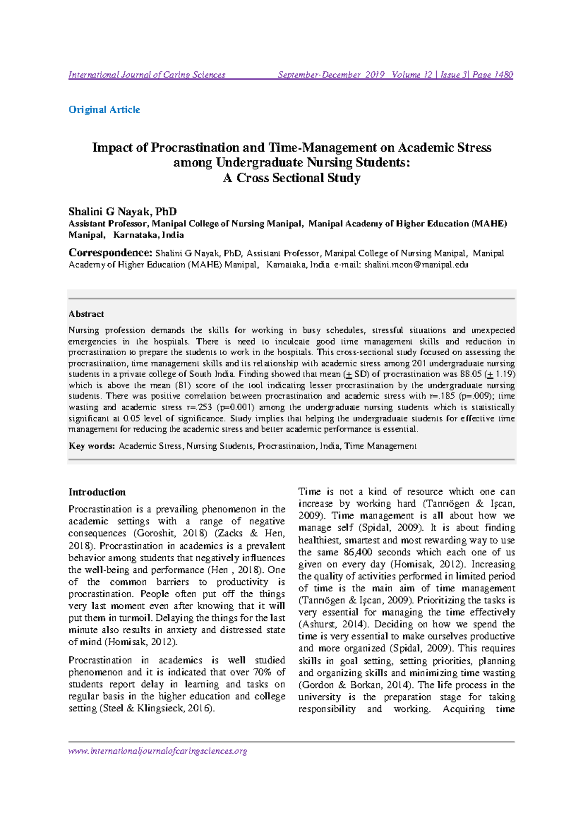 TM RRL 8 - Hygiene - Original Article Impact of Procrastination and ...