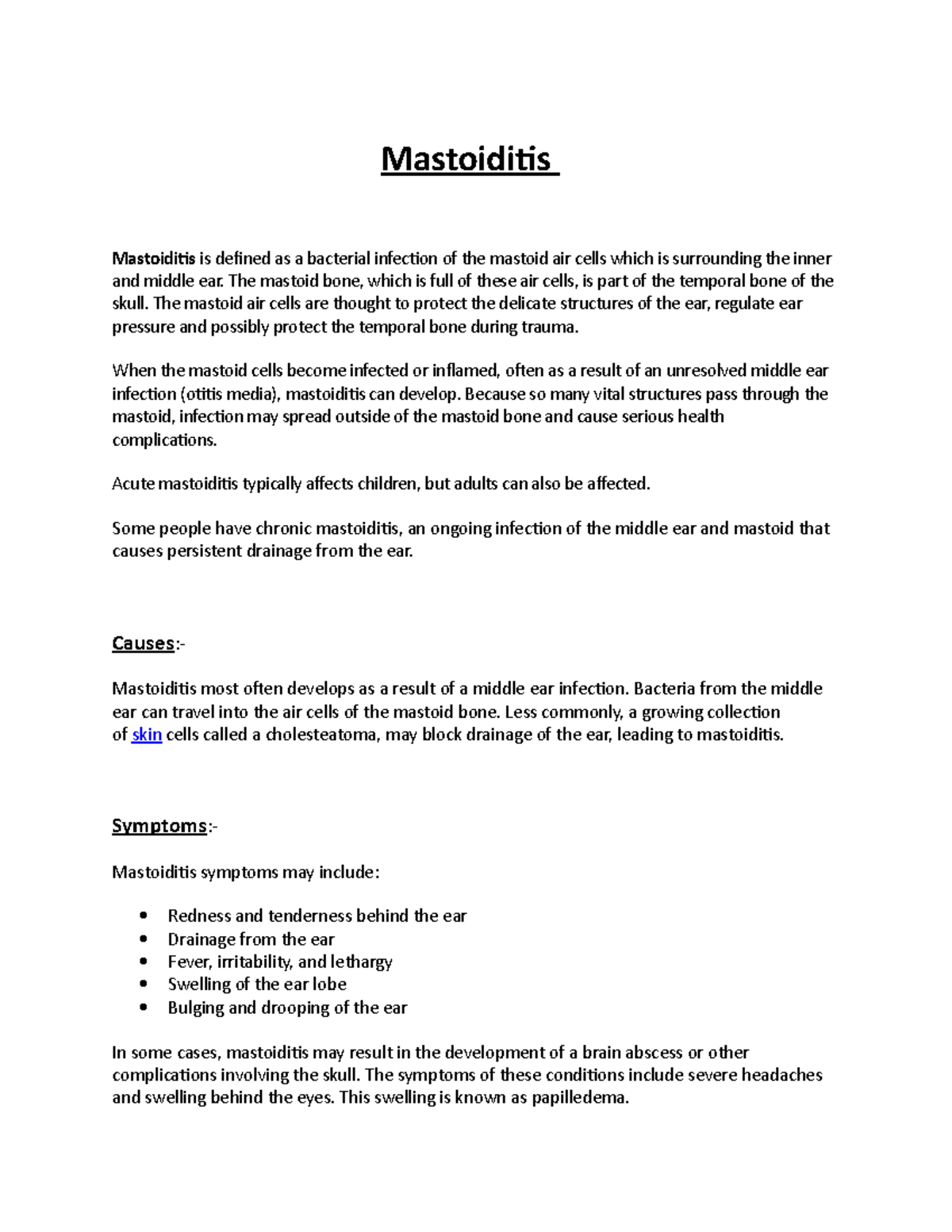 Mastoiditis 555 - Mastoiditis Mastoiditis is defined as a bacterial ...
