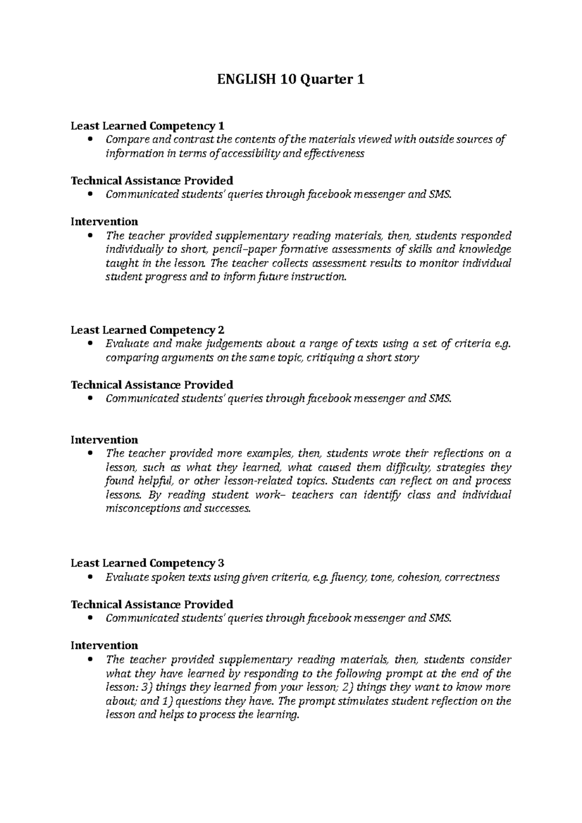 English 10 Quarter 1 Least Learned - ENGLISH 10 Quarter 1 Least Learned ...