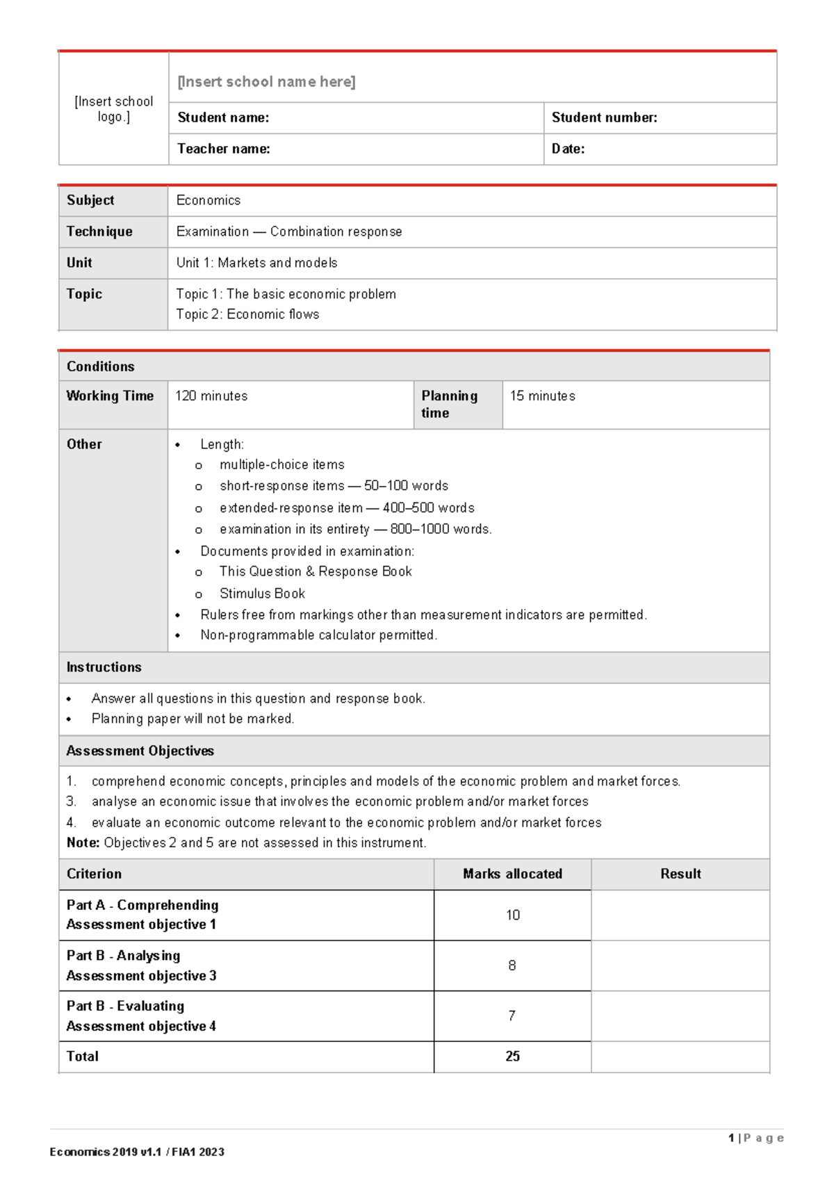FA1 2024 - Assessment - [Insert school logo.] [Insert school name here ...