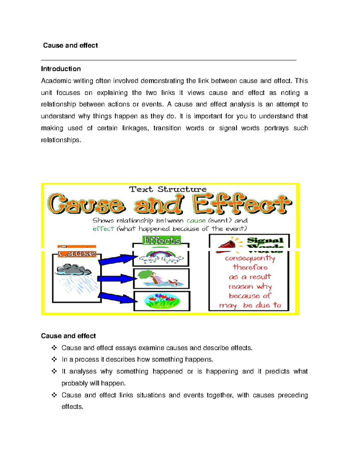 Cause and effect notes - Cause and effect Introduction Academic writing ...