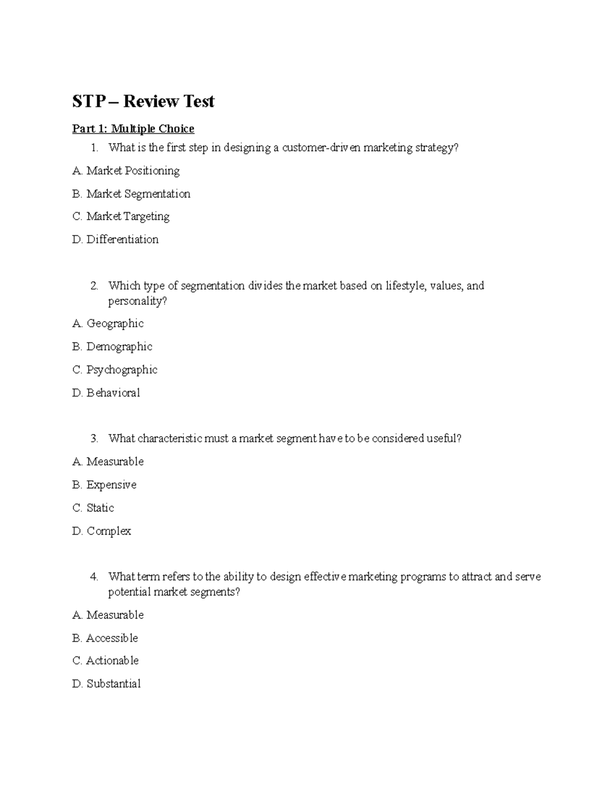 STP – Review Test - test - STP – Review Test Part 1: Multiple Choice 1 ...