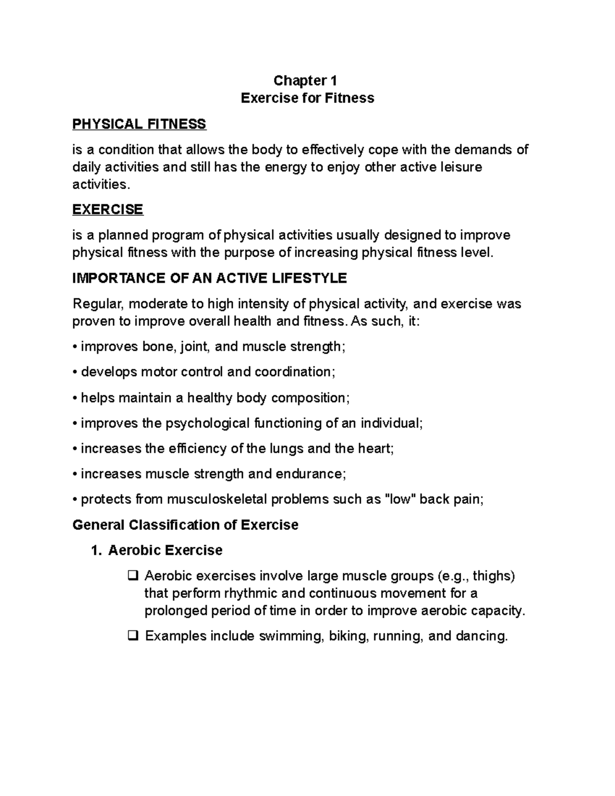 Exercise for Fitness - Lecture notes 1 - Science, Technology ...